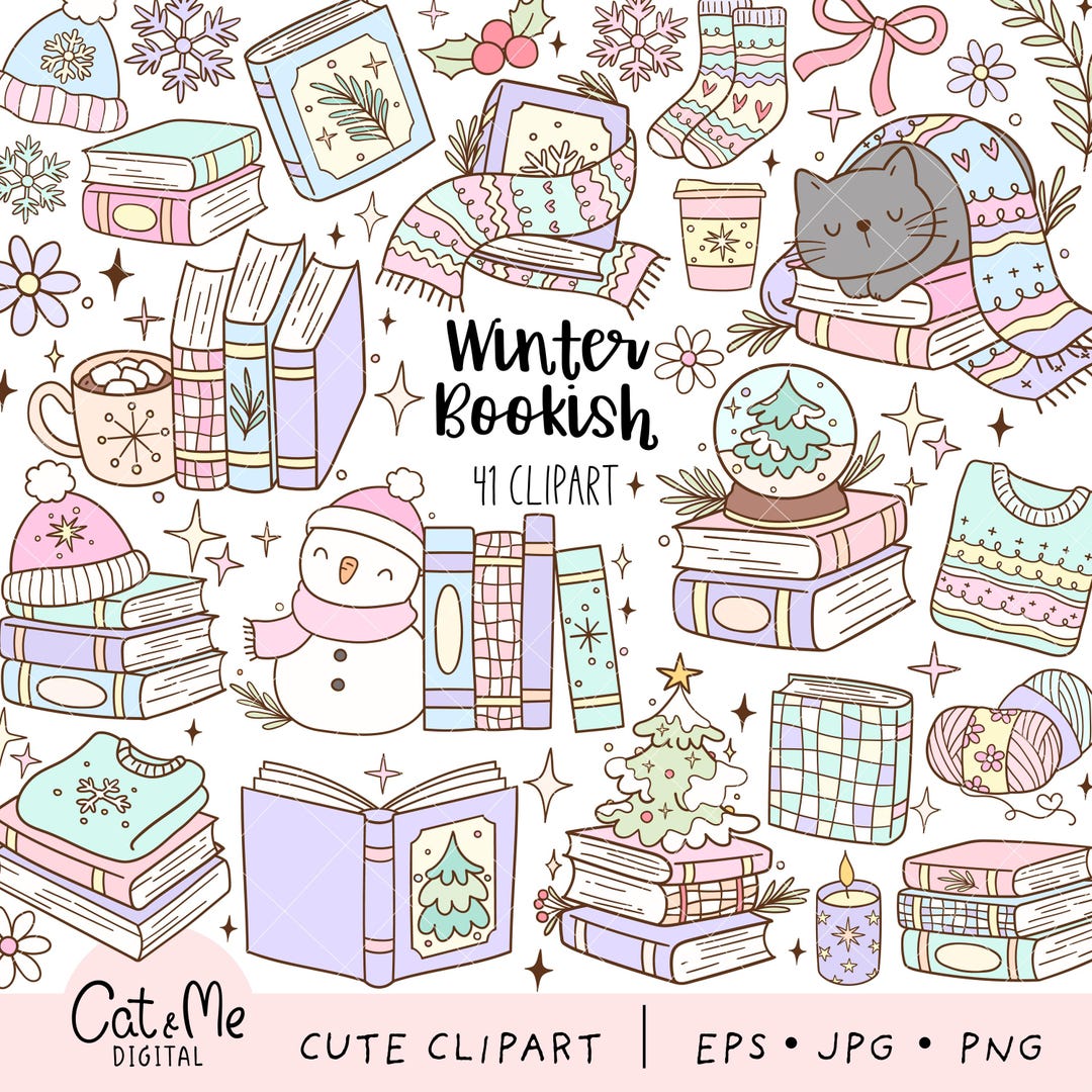 Pastel Winter Bookish Clipart Groovy Bookish Png Cozy Readers Png Cozy ...