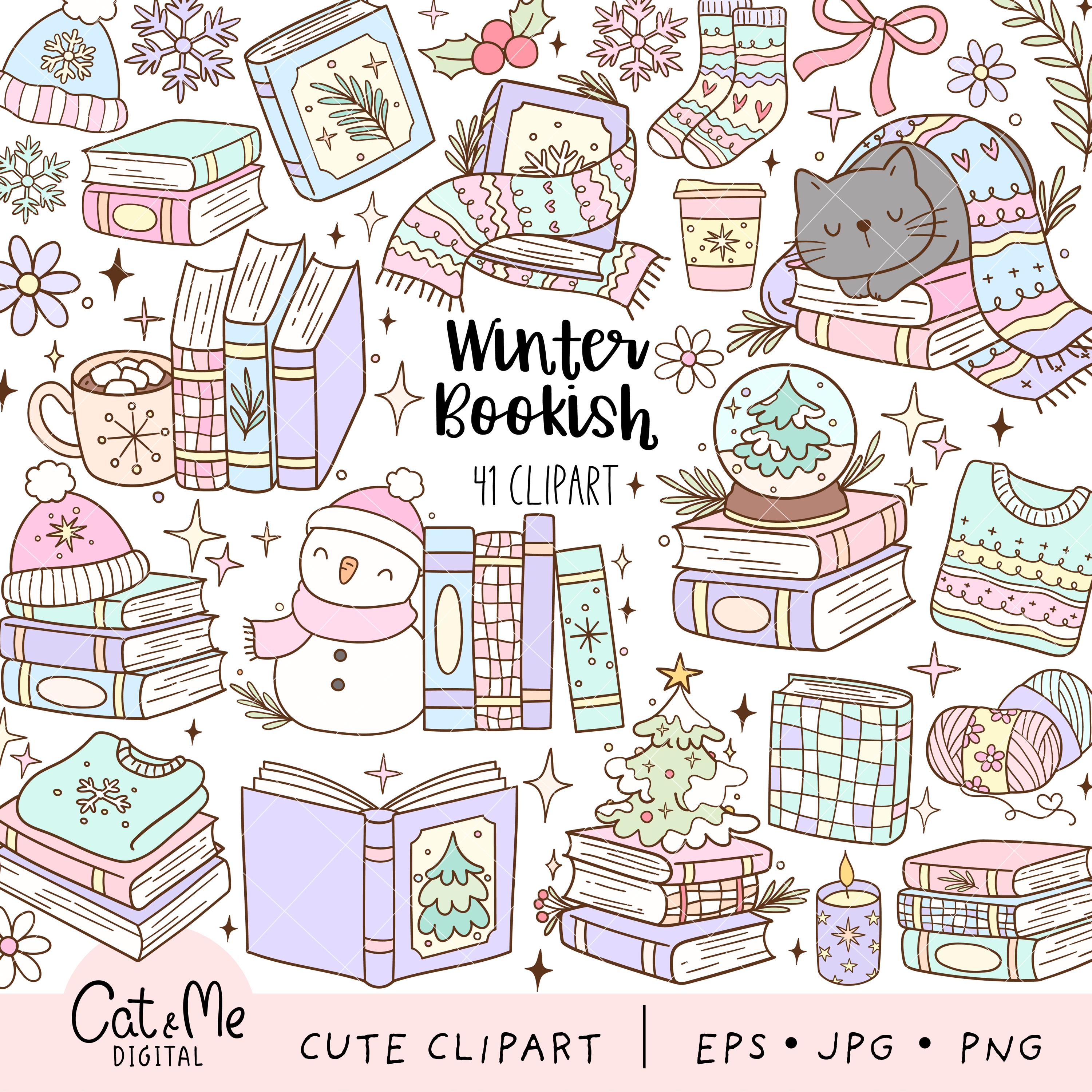 Pastel Winter Bookish Clipart Groovy Bookish Png Cozy Readers Png Cozy ...