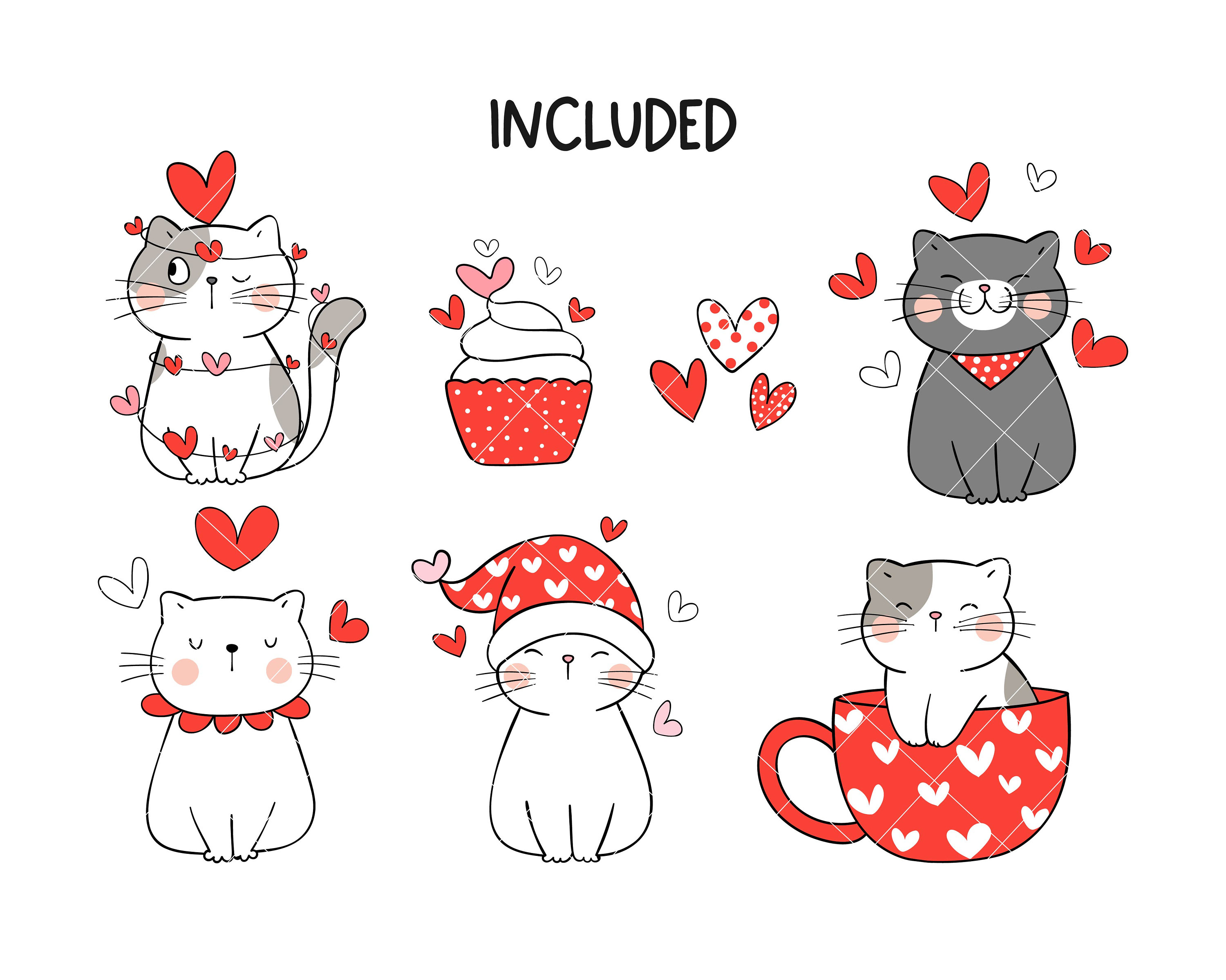 Cat Valentine Clipart Cute Cat Valentine Png Cat Png Love - Etsy