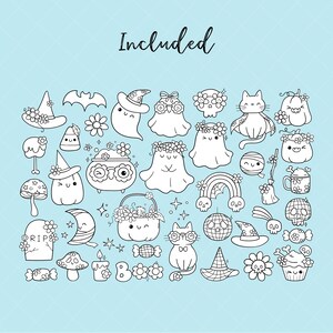 Doodle Groovy Halloween Digital Stamp Retro Spooky Coloring Autumn Fall ...