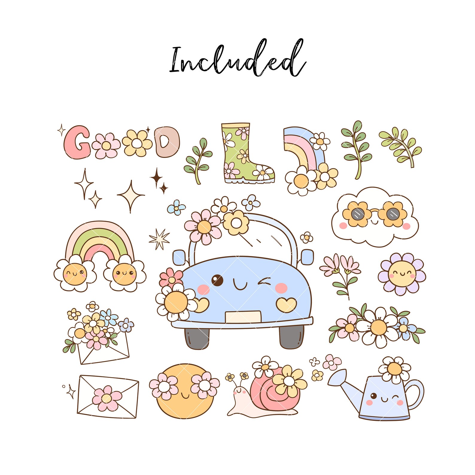 Retro Flower Clipart | Groovy Floral PNG, Daisy Art (digital Download ...