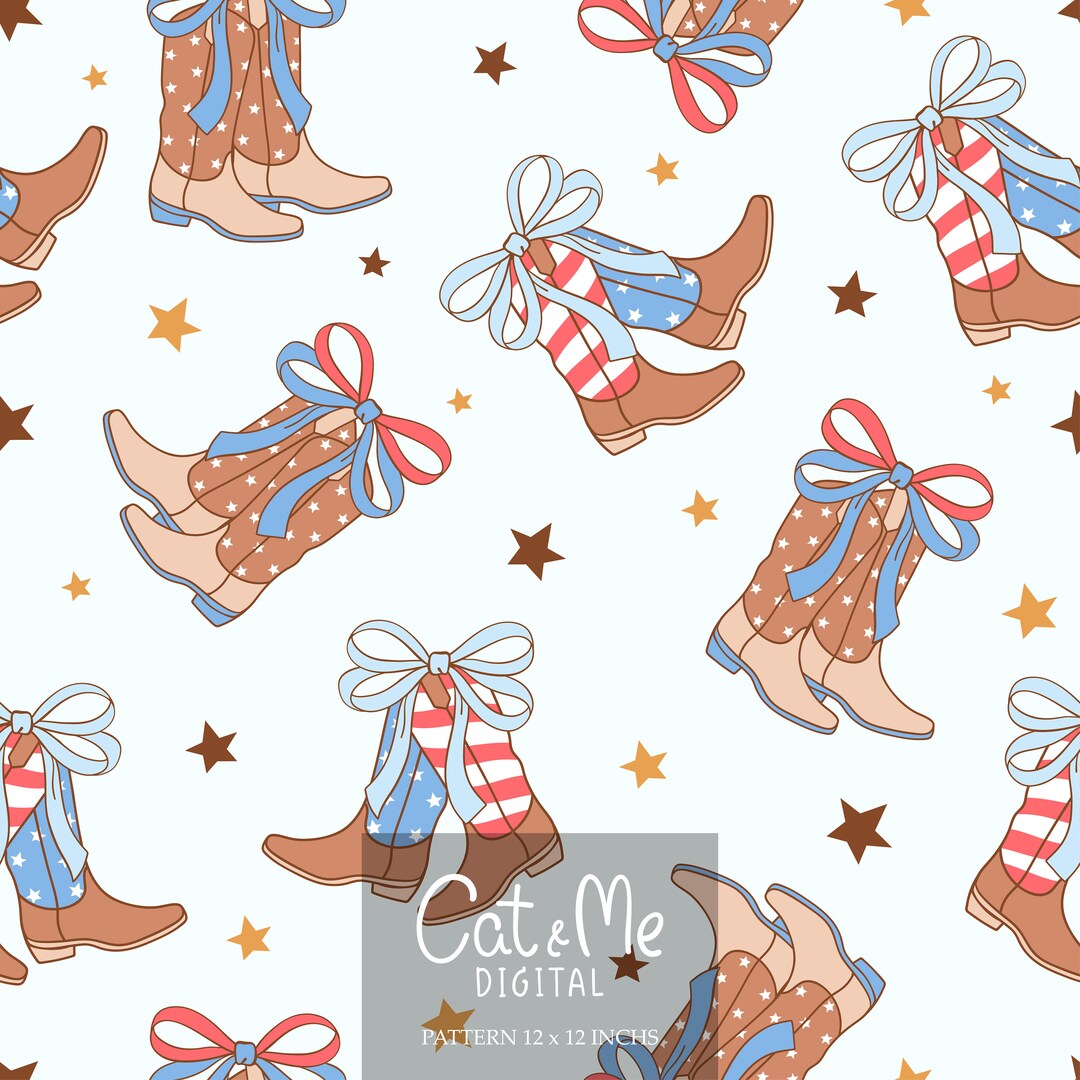 American Coquette Cowgirl Pattern Cowgirl Boots Seamless 4th of July ...