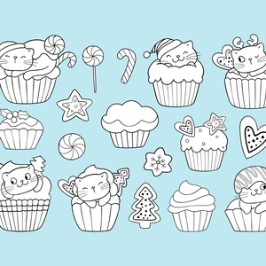 Christmas Cupcake Digital Stamp Cupcake Stamp Cat Clipart Gingerbread ...