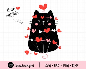 Cat Valentine With Heart SVG Valentine Cat Svg Valentine Clipart Cat ...