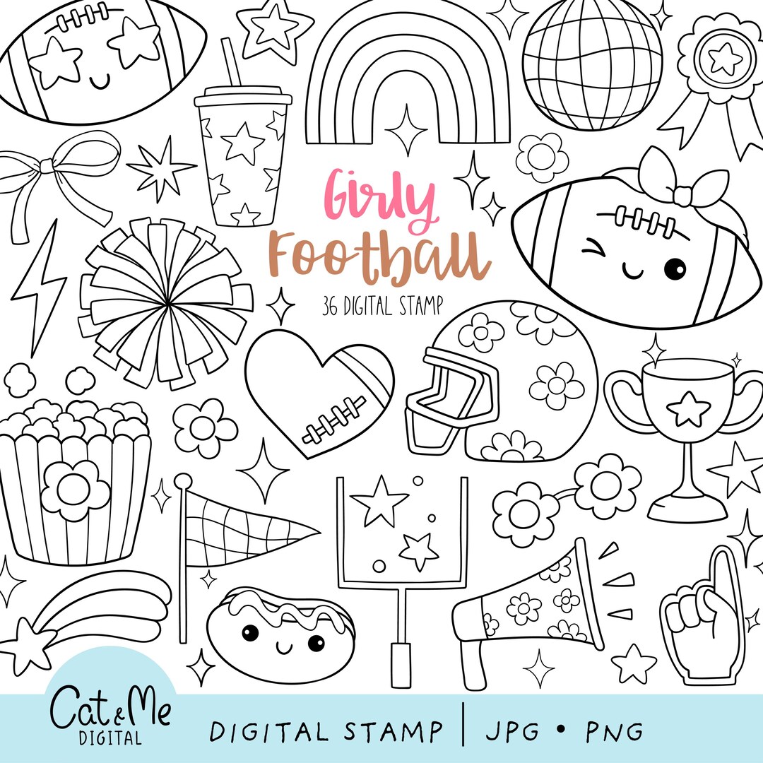 Retro Girly Football Digital Stamp Doodle Girl Football Png Trendy ...