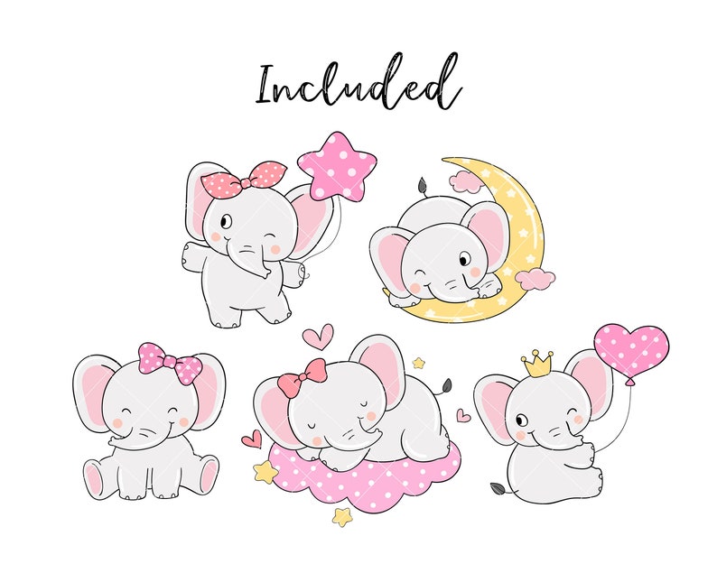 Cute Girl Elephant Clipart Baby Elephant Clipart Baby Shower - Etsy
