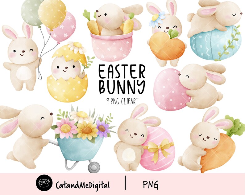 Easter Bunny Clipart Spring Clipart Baby Bunny Png Watercolour - Etsy