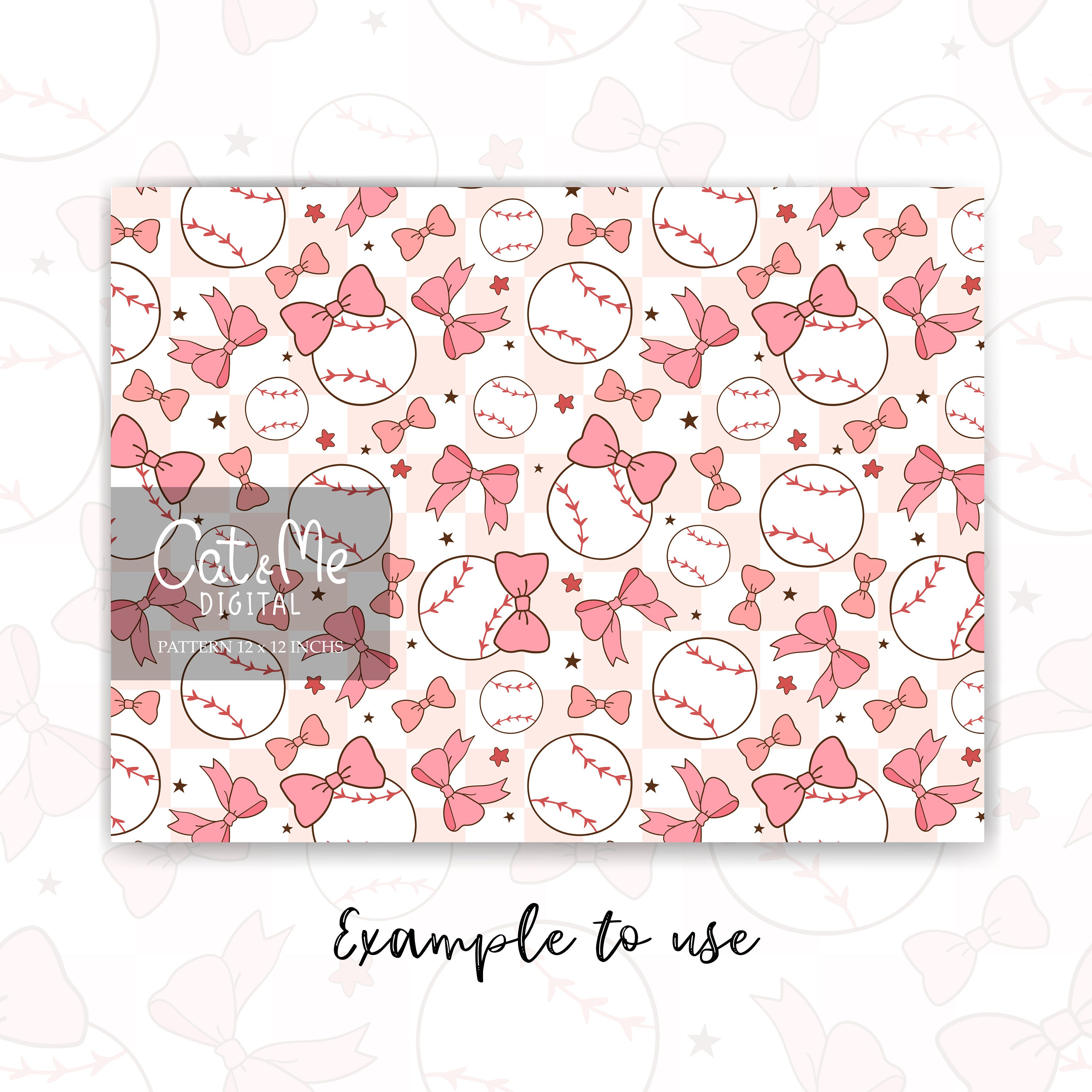 Checkered Coquette Baseball Pattern Baseball Mom Seamless Pink Bow ...