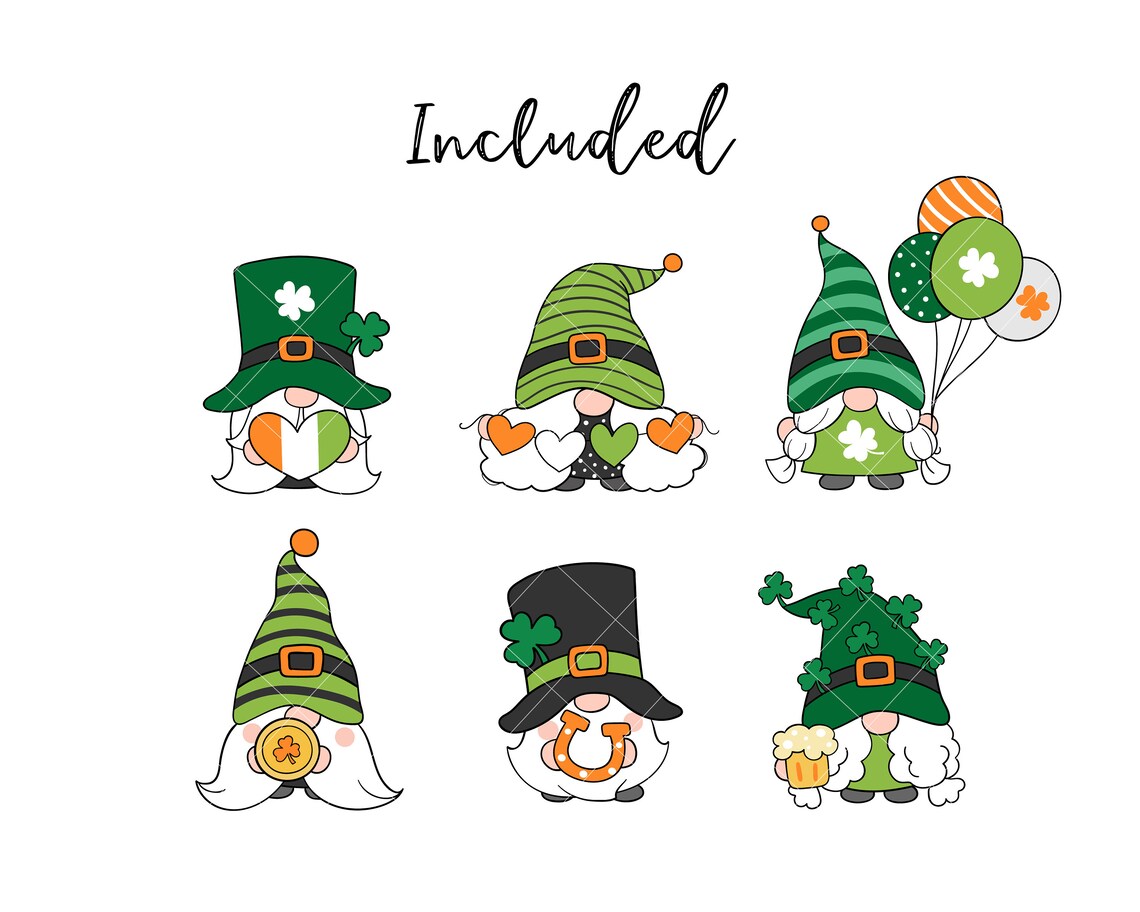 St Patricks Day Gnome Clipart Lucky Clipart Clover Clipart | Etsy