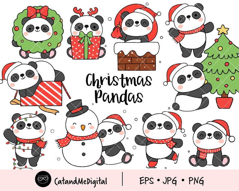 Christmas Panda Clipart Panda Bear Clipart Holiday Panda - Etsy