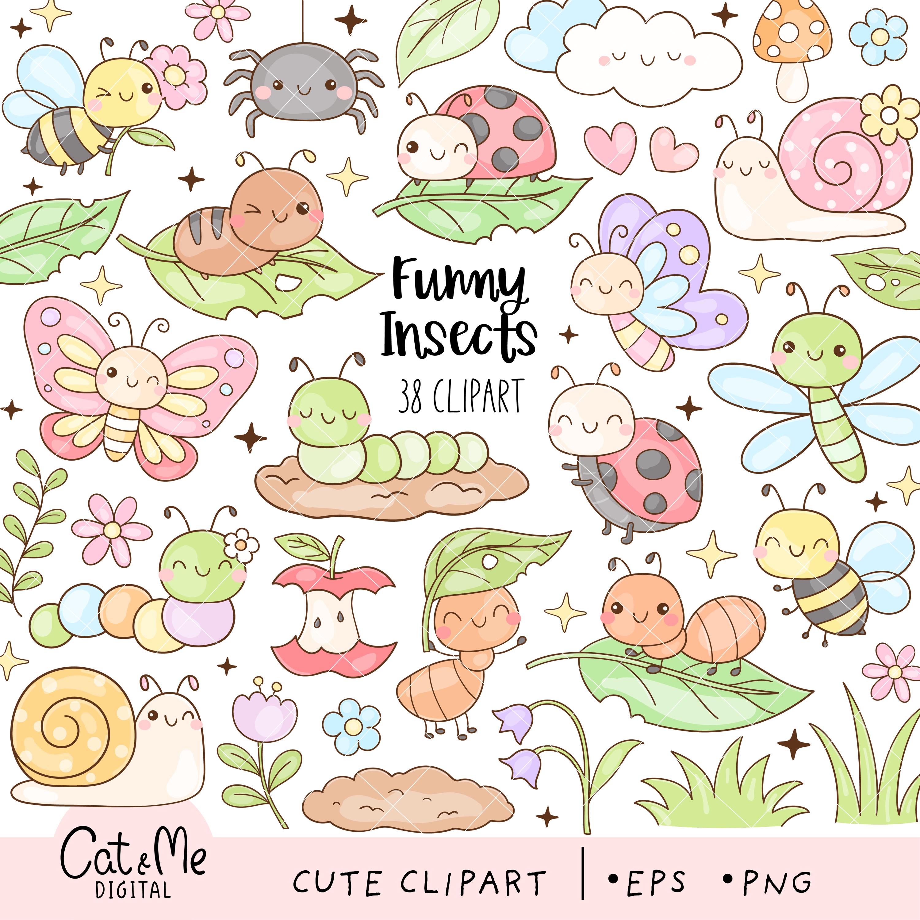 Funny Insects Clipart, Pastel Spring Clipart, Cute Animals Png, Bug ...