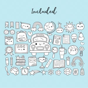 Doodle School Digital Stamp Outline School Coloring Funny Back to ...
