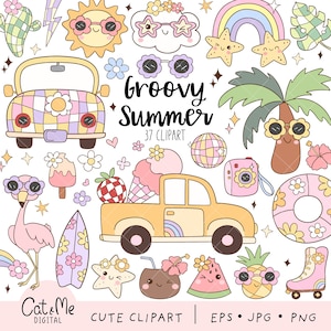 Groovy Summer Clipart Retro Summer Clipart Beach Clipart Hippie 70s ...