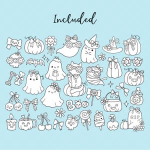 Girly Groovy Halloween Digital Stamp Doodle Coquette Halloween Outline ...