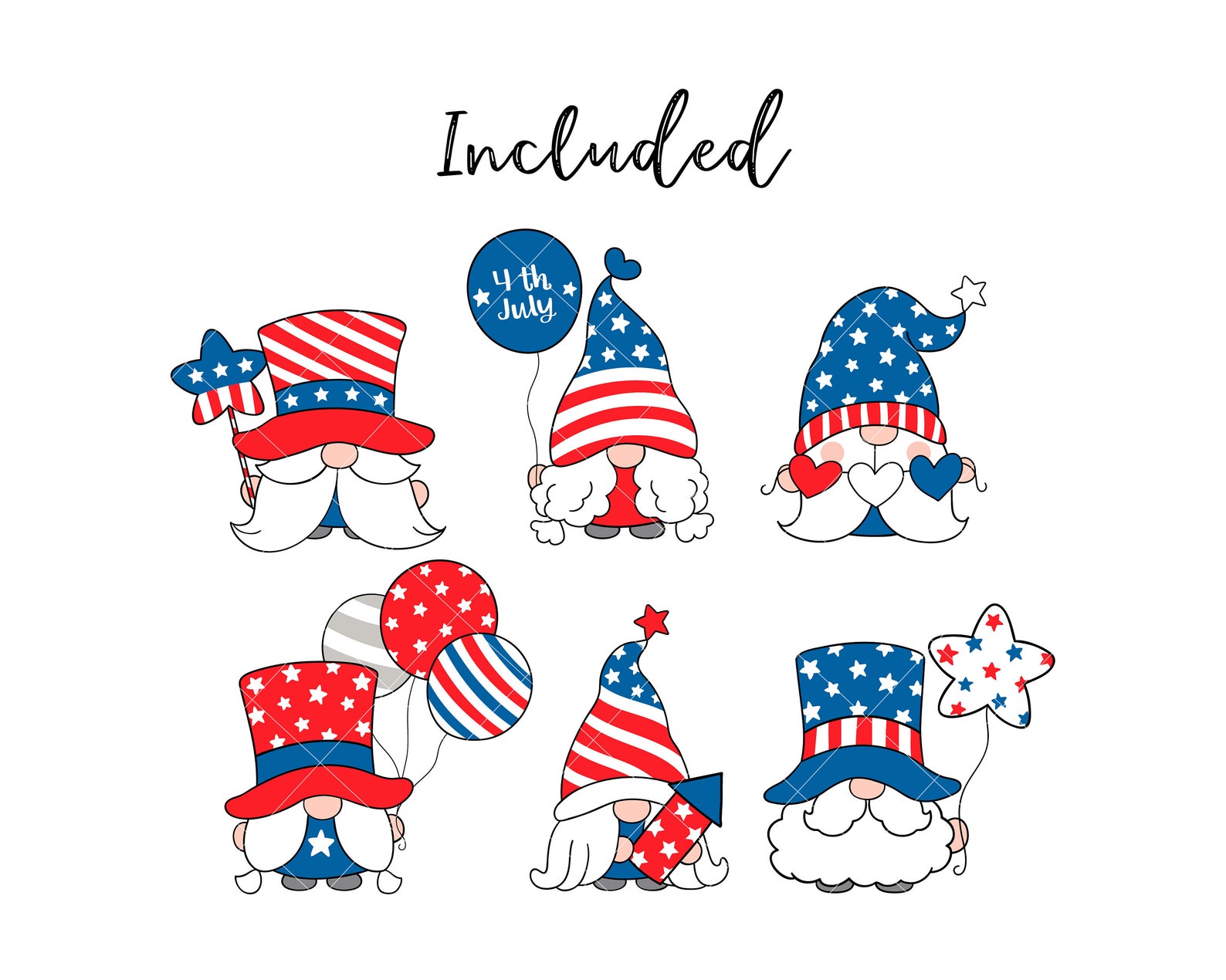 Patriotic Gnomes Clipart 4th of July Gnomes Clipart Gnome | Etsy
