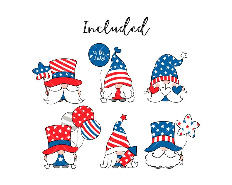 Patriotic Gnomes Clipart 4th of July Gnomes Clipart Gnome - Etsy