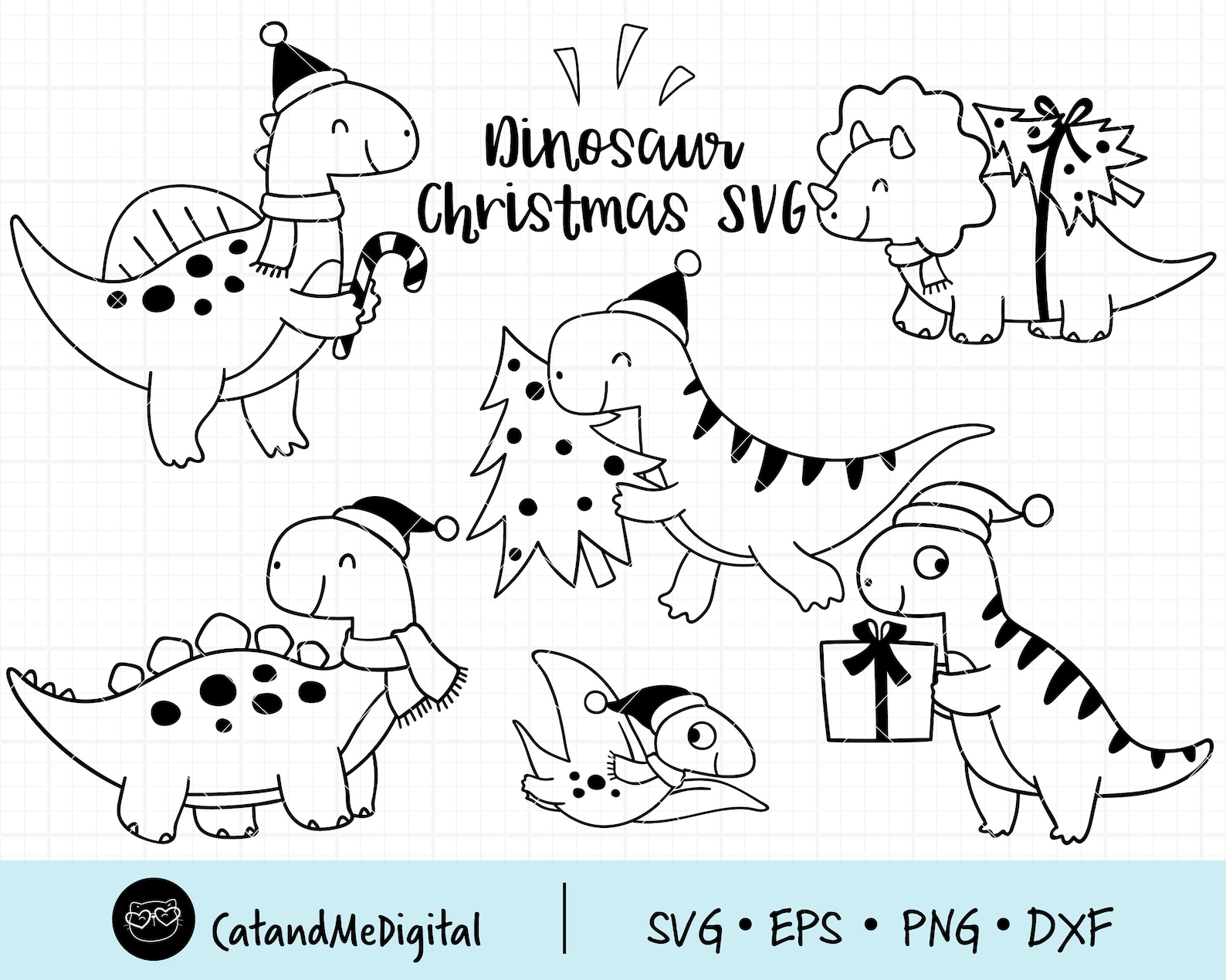 Dinosaur Christmas Svg Outline Dinosaur Svg Santa T-rex Svg Christmas ...