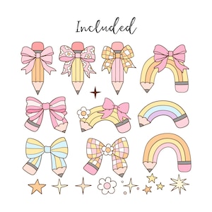 Coquette Pencil Bow Clipart Groovy Disco Pencil Png Back to School Png ...