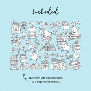 Doodle Silly Goose Reading Digital Stamp Outline Spring Bookish Book ...