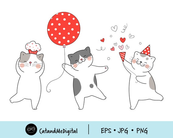 Funny cat birthday clip art Digital cat download Cute cat | Etsy