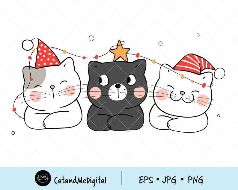 Christmas Cute Cat Clipart Cat Clipart Cat Digital Download Cute Cat ...