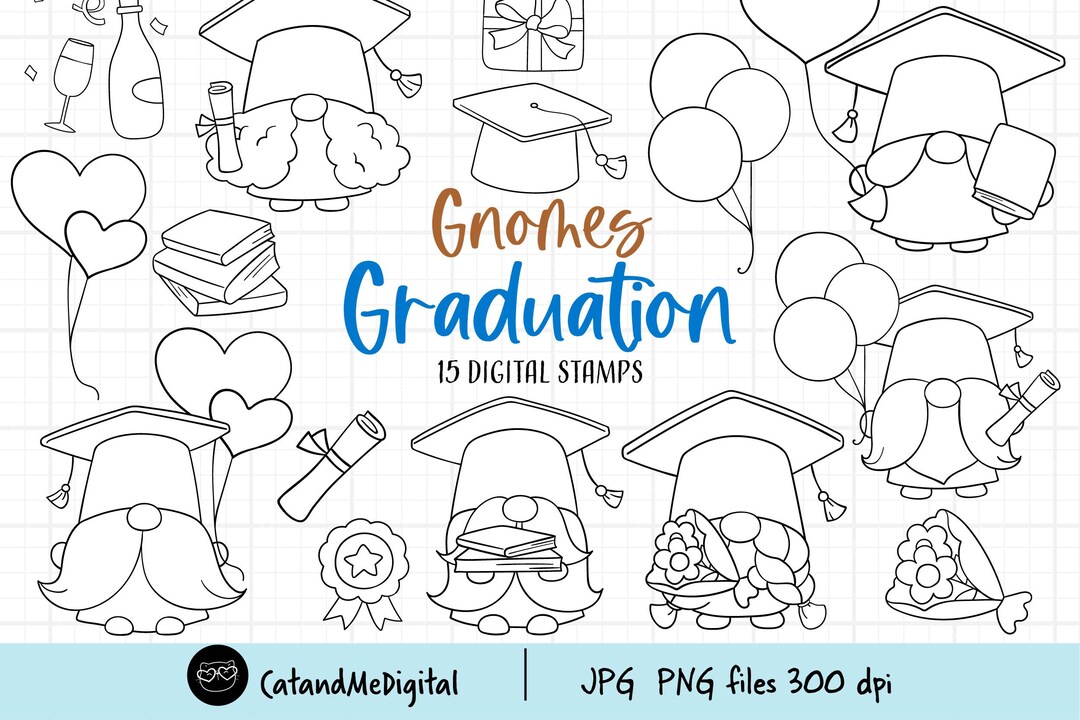 Graduation Gnomes Digital Stamp Graduate Clipart Gnome Clipart Student ...