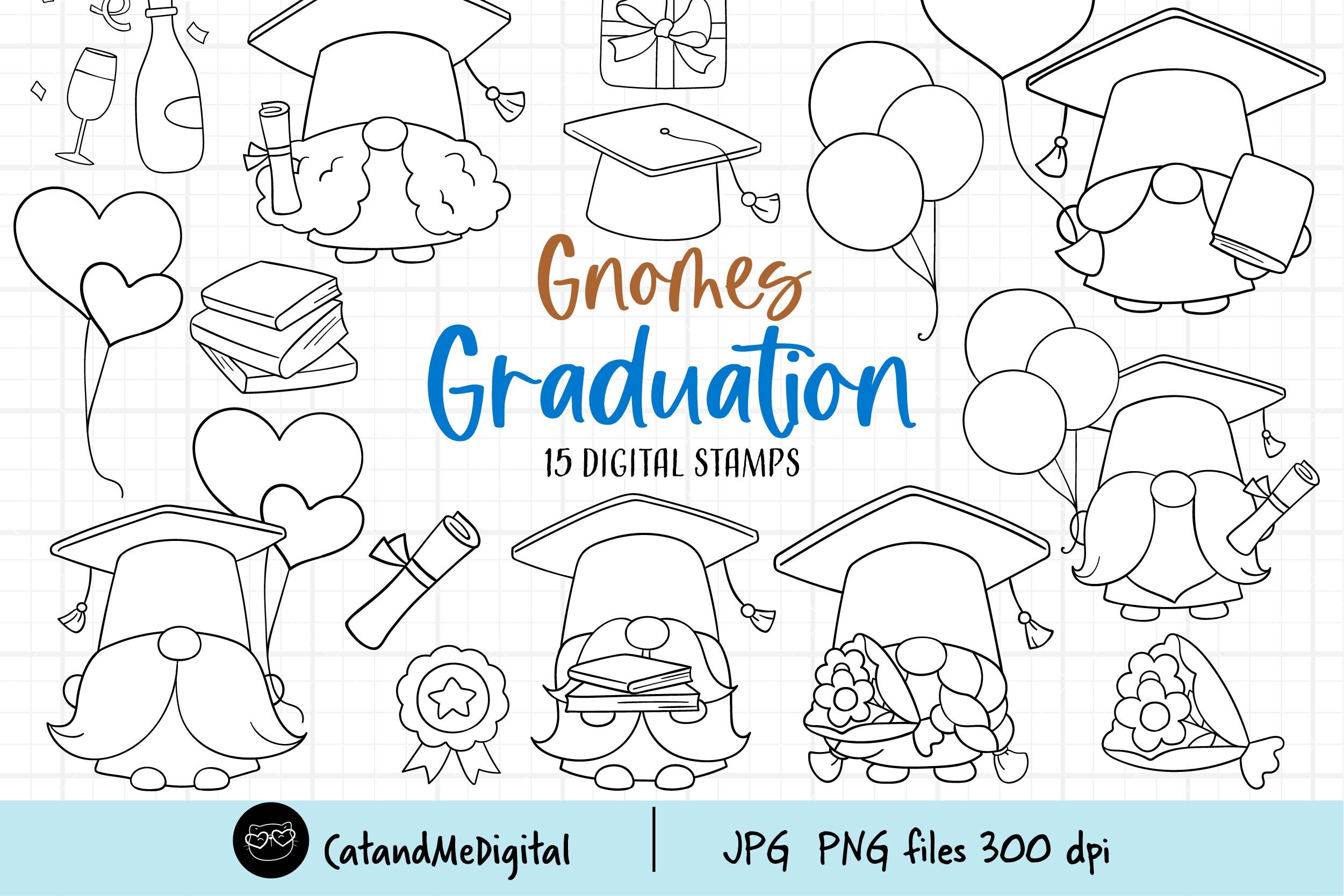 Graduation Gnomes Digital Stamp Graduate Clipart Gnome Clipart - Etsy