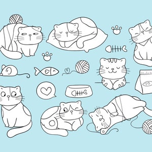 Funny Cats Digital Stamp Outline Coloring Cat Png Kitten Clipart ...