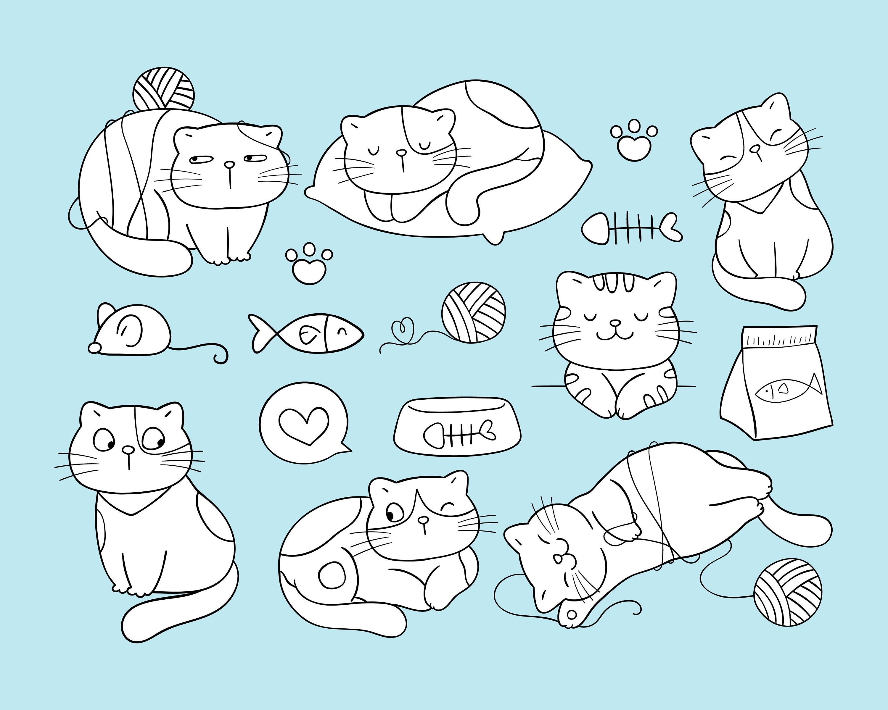 Funny Cats Digital Stamp Outline Coloring Cat Png Kitten | Etsy
