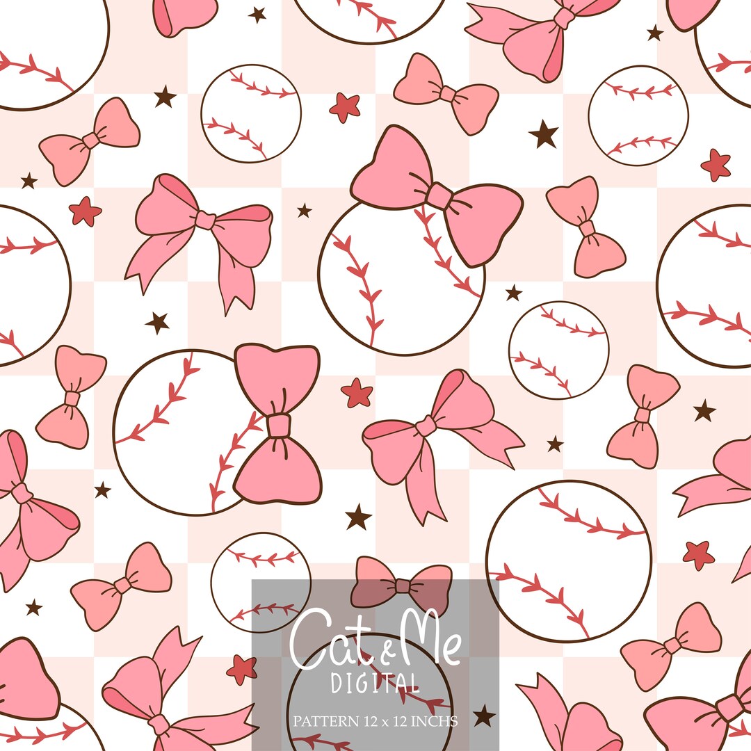 Checkered Coquette Baseball Pattern Baseball Mom Seamless Pink Bow ...