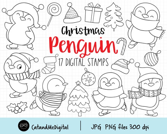 Christmas Penguin Digital Stamp Christmas Clipart Penguin | Etsy