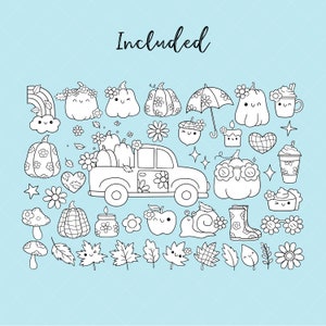 Groovy Autumn Digital Stamp Retro Fall Coloring Thanksgiving Stamp ...