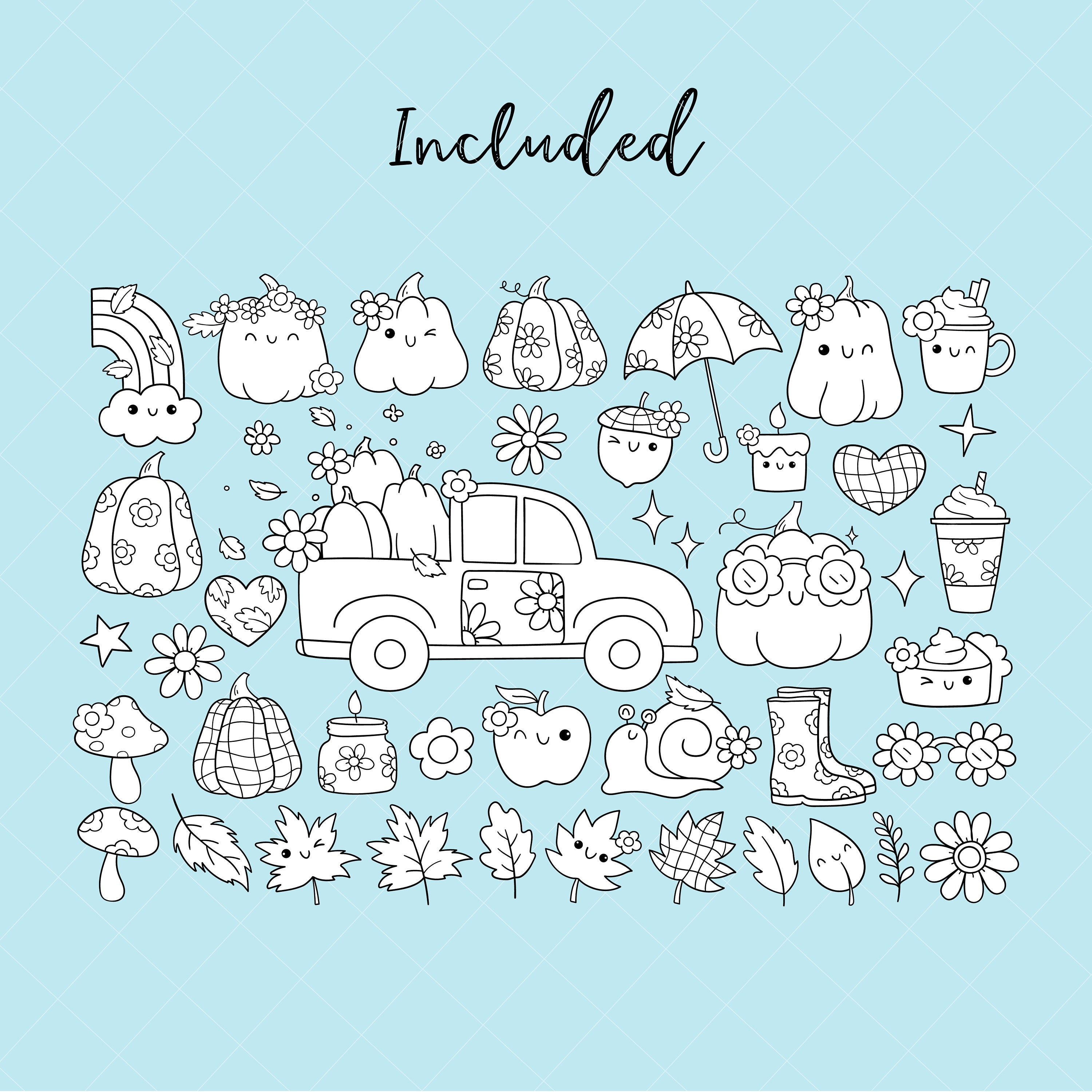 Groovy Autumn Digital Stamp Retro Fall Coloring Thanksgiving Stamp ...
