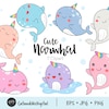 Kawaii Narwhal Clipart Bundle: Narwhal Doodles (svg, Png, Eps, Ai ...