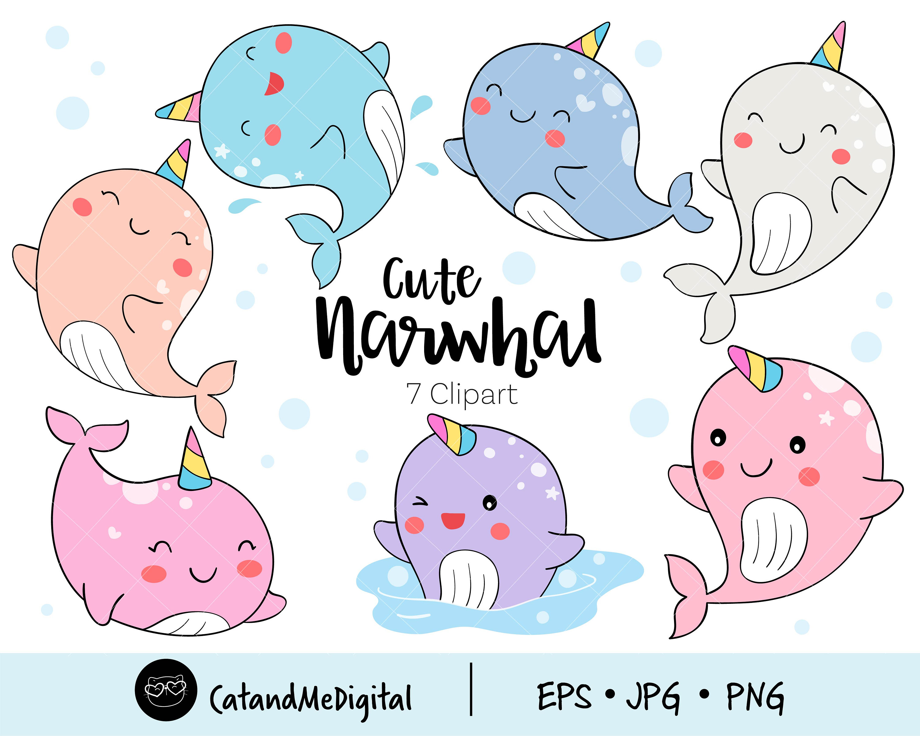 Narwhal Clipart Png Baby Narwhal Clipart Whale Unicorn Clipart | Etsy