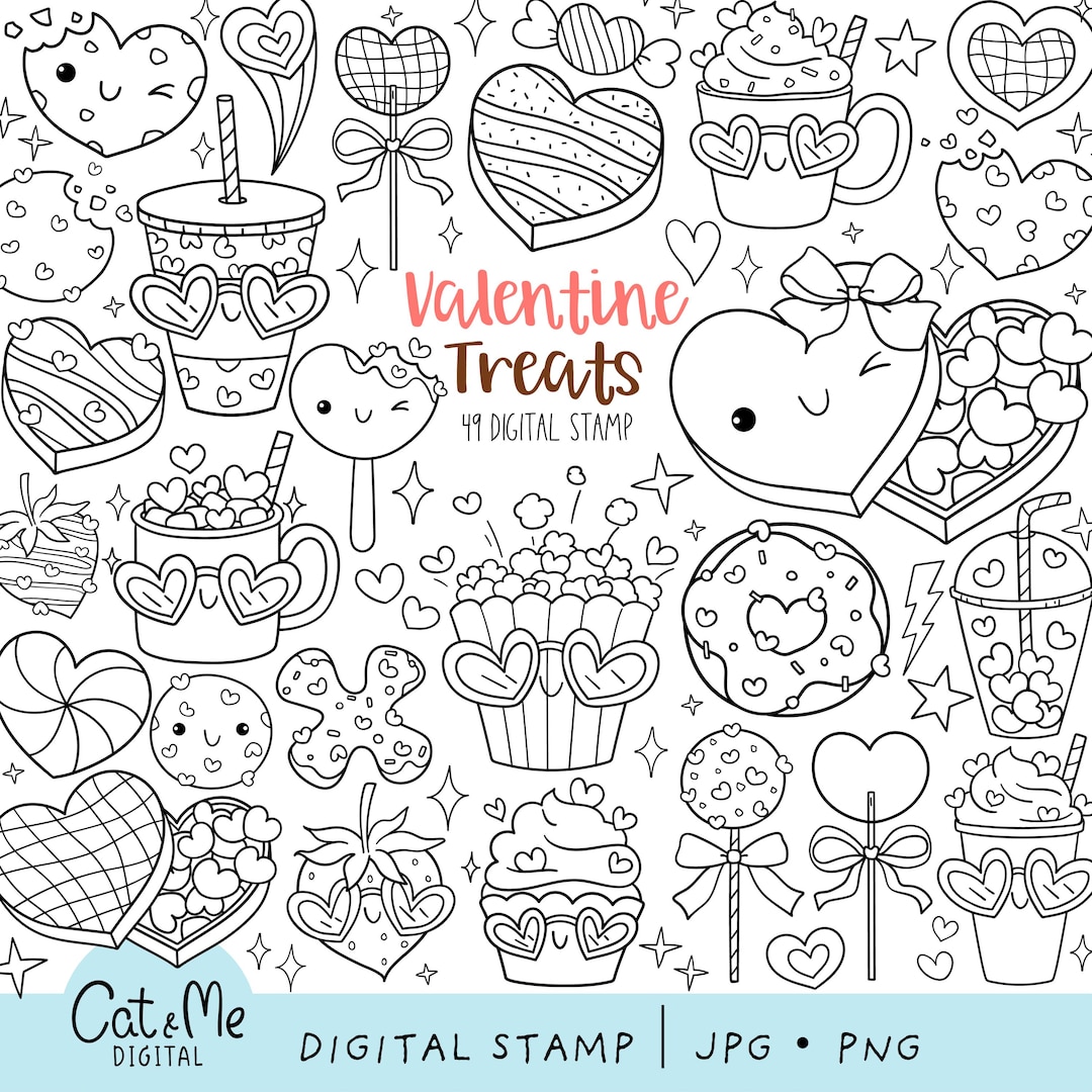Valentines Treat Digital Stamp Doodle Groovy Valentine Stamp Dessert ...