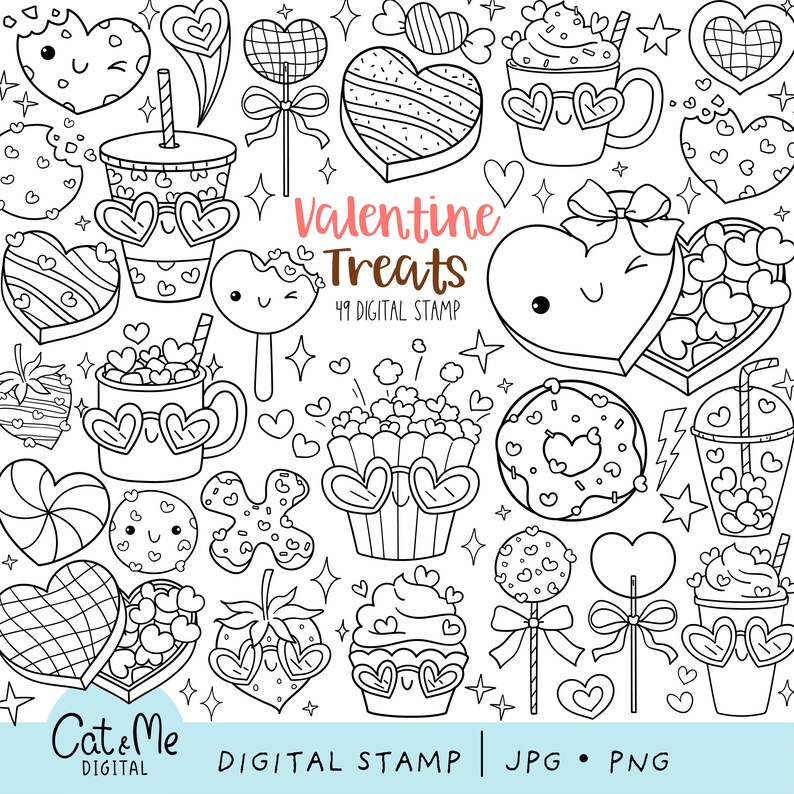 Valentines Treat Digital Stamp Doodle Groovy Valentine Stamp Dessert ...
