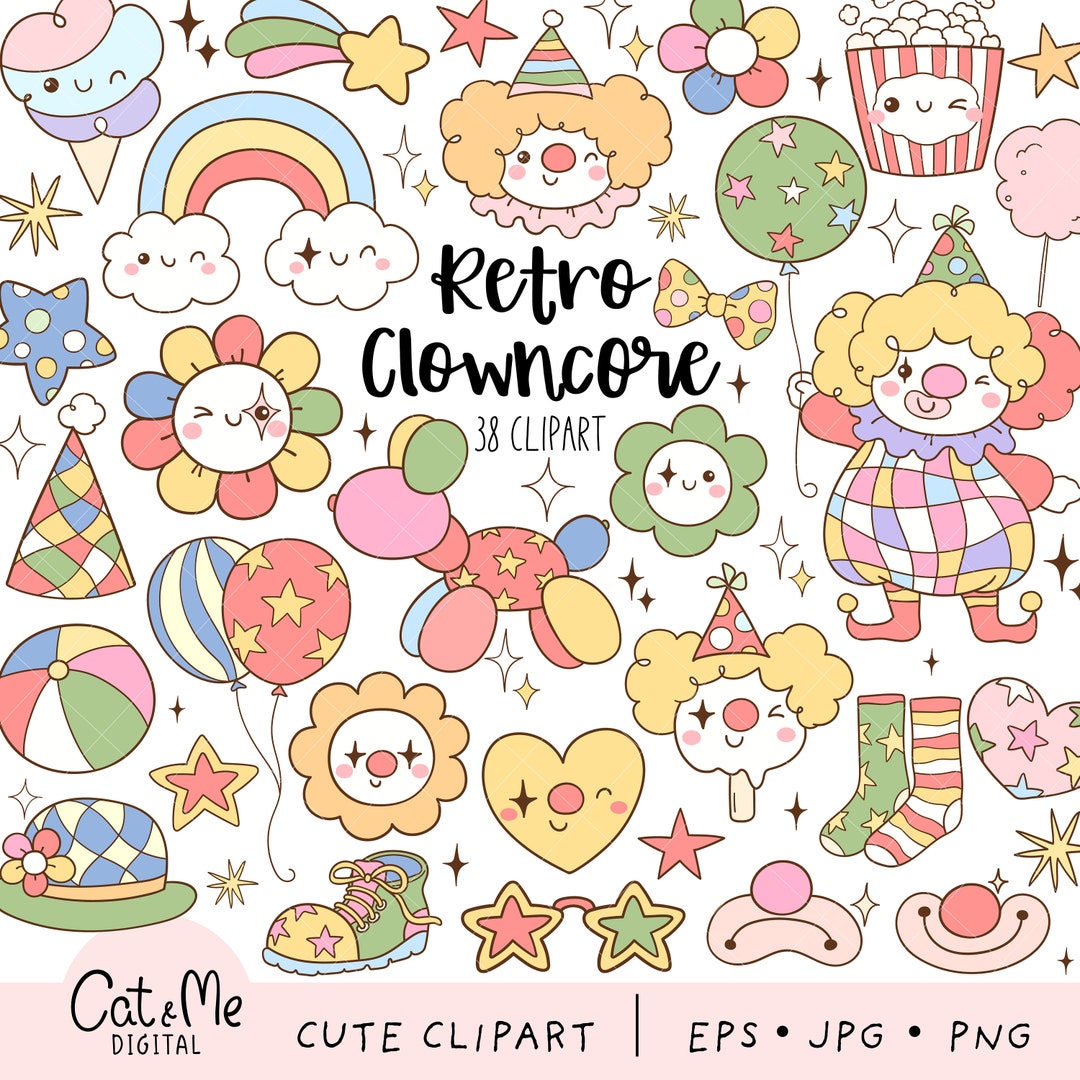 Retro Clowncore Clipart Groovy Clown Clipart Kidcore Aesthetic Png ...