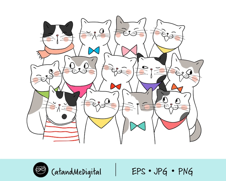 Funny cats clipart Cute cat Happy cat Digital cat download | Etsy