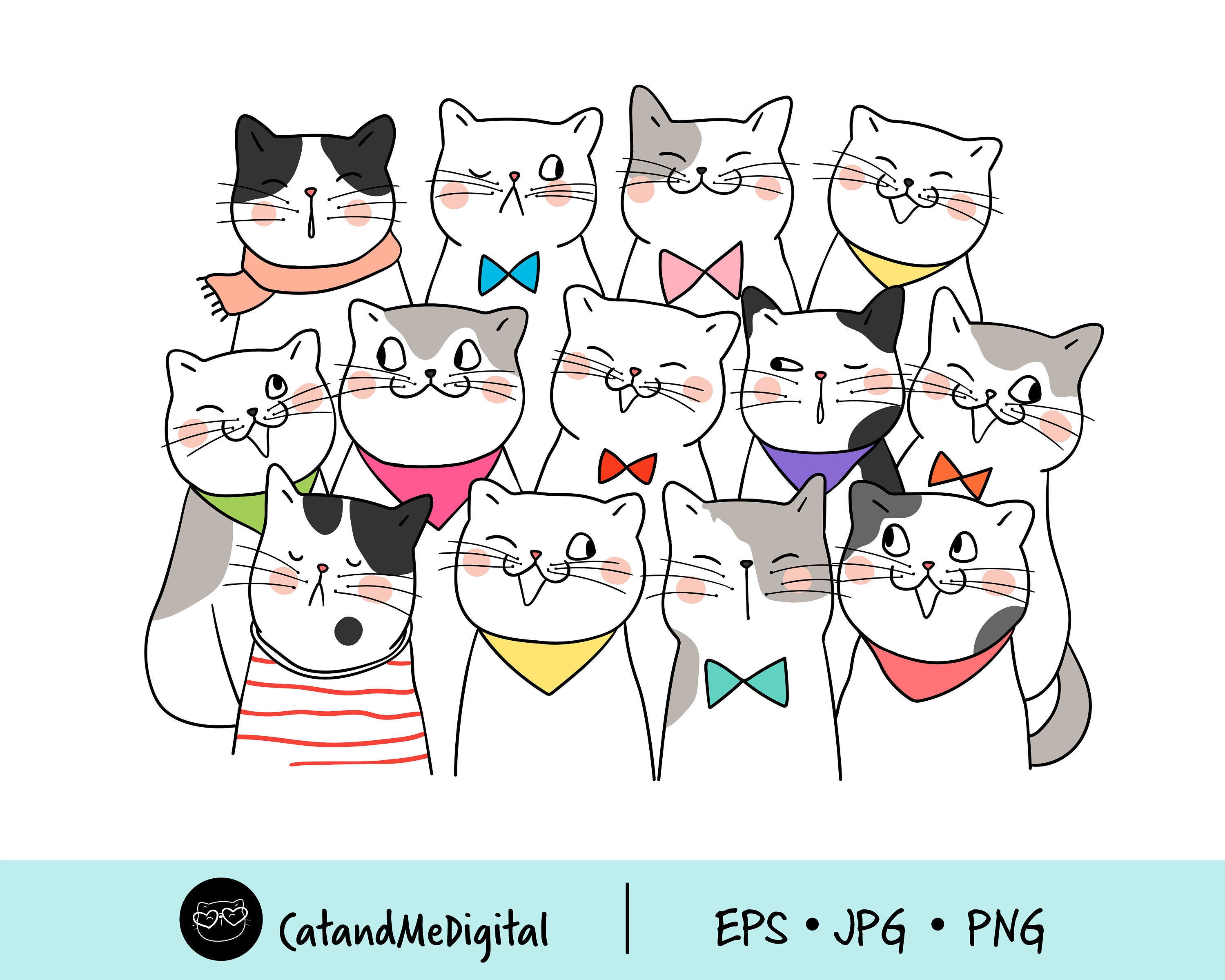 Funny Cats Clipart Cute Cat Happy Cat Digital Cat Download - Etsy