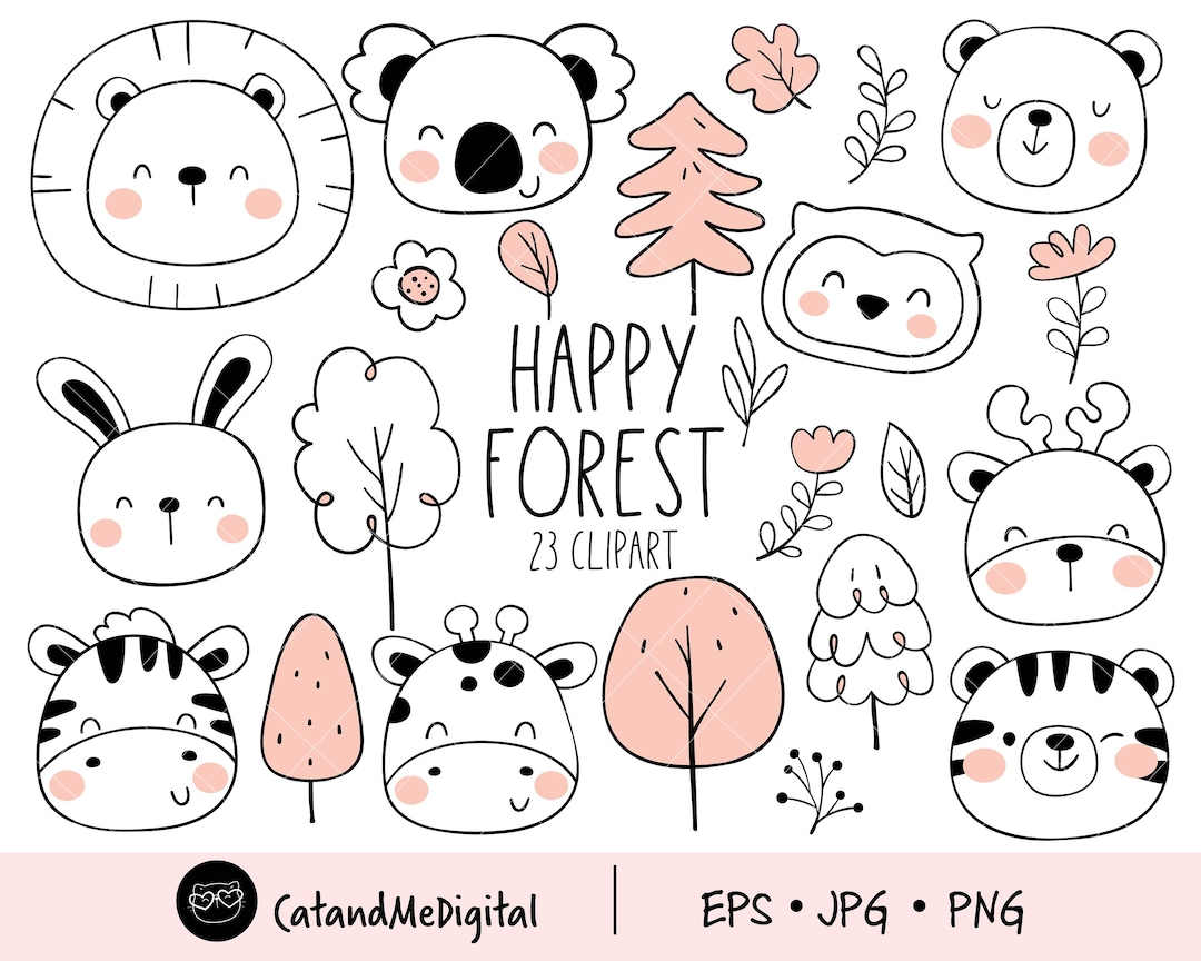Doodle Animal Clipart Cute Nursery Woodland Animal Png Forest Clip Art ...