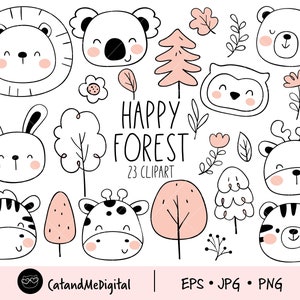Doodle Animal Clipart Cute Nursery Woodland Animal Png Forest Clip Art ...