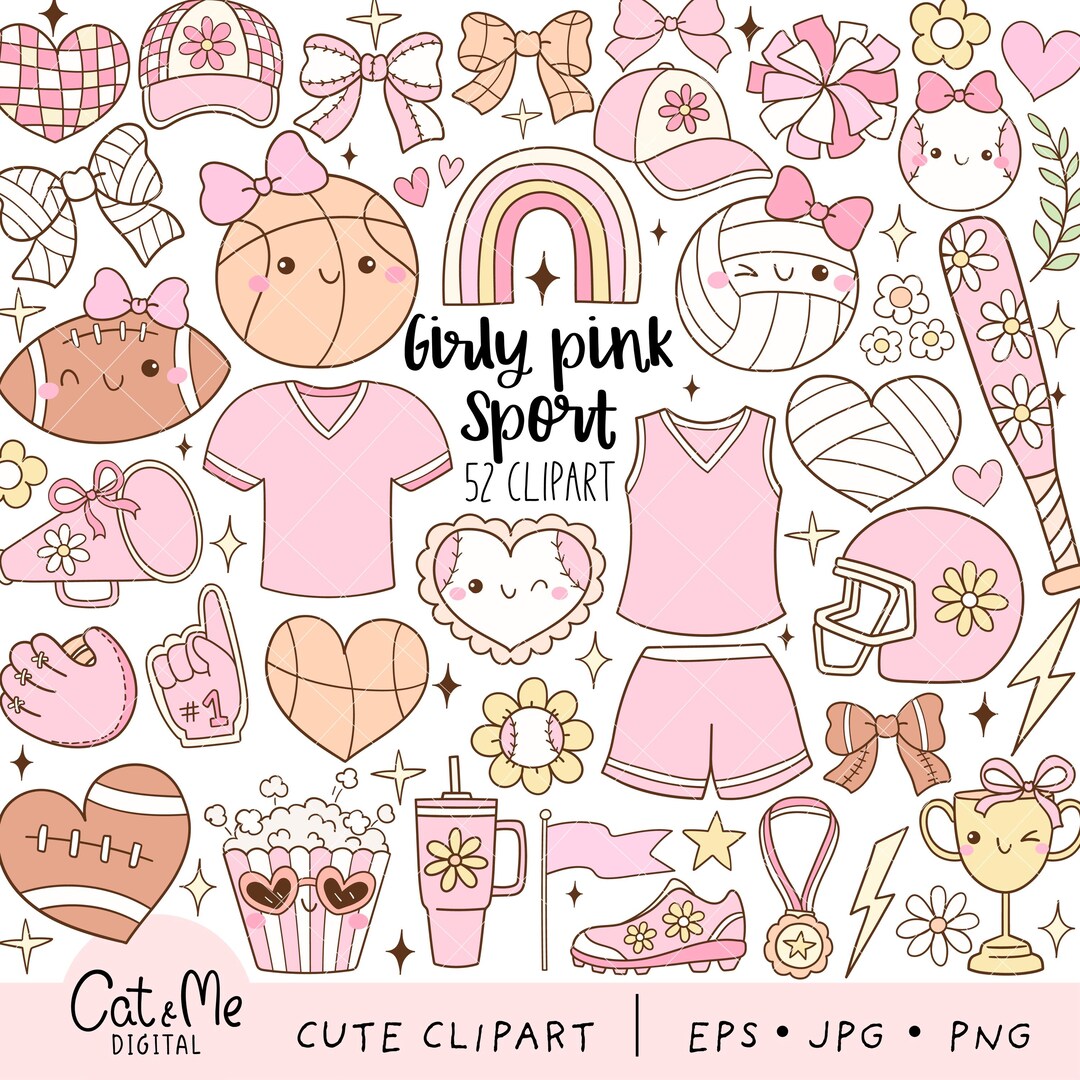 Girly Pink Sport Clipart Trendy Sport Png Baseball Basketbal Football ...