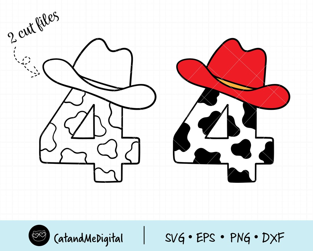 Cowboy Fourth Number Svg 4th Birthday Svg Cow Print Svg Shirt Boy Girl ...