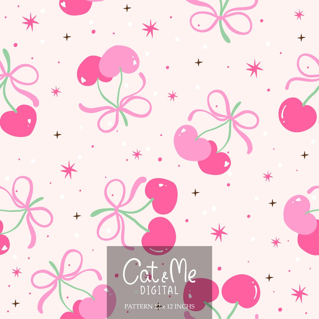 Pink Coquette Cherry Valentine Pattern Retro Cherries Seamless Cherry ...