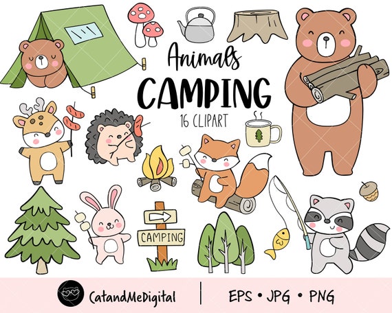 Animals Camping Clipart Woodland Clip Art Summer Camp Clipart | Etsy