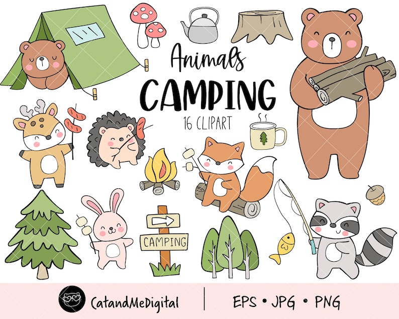 Animals Camping Clipart Woodland Clip Art Summer Camp Clipart | Etsy