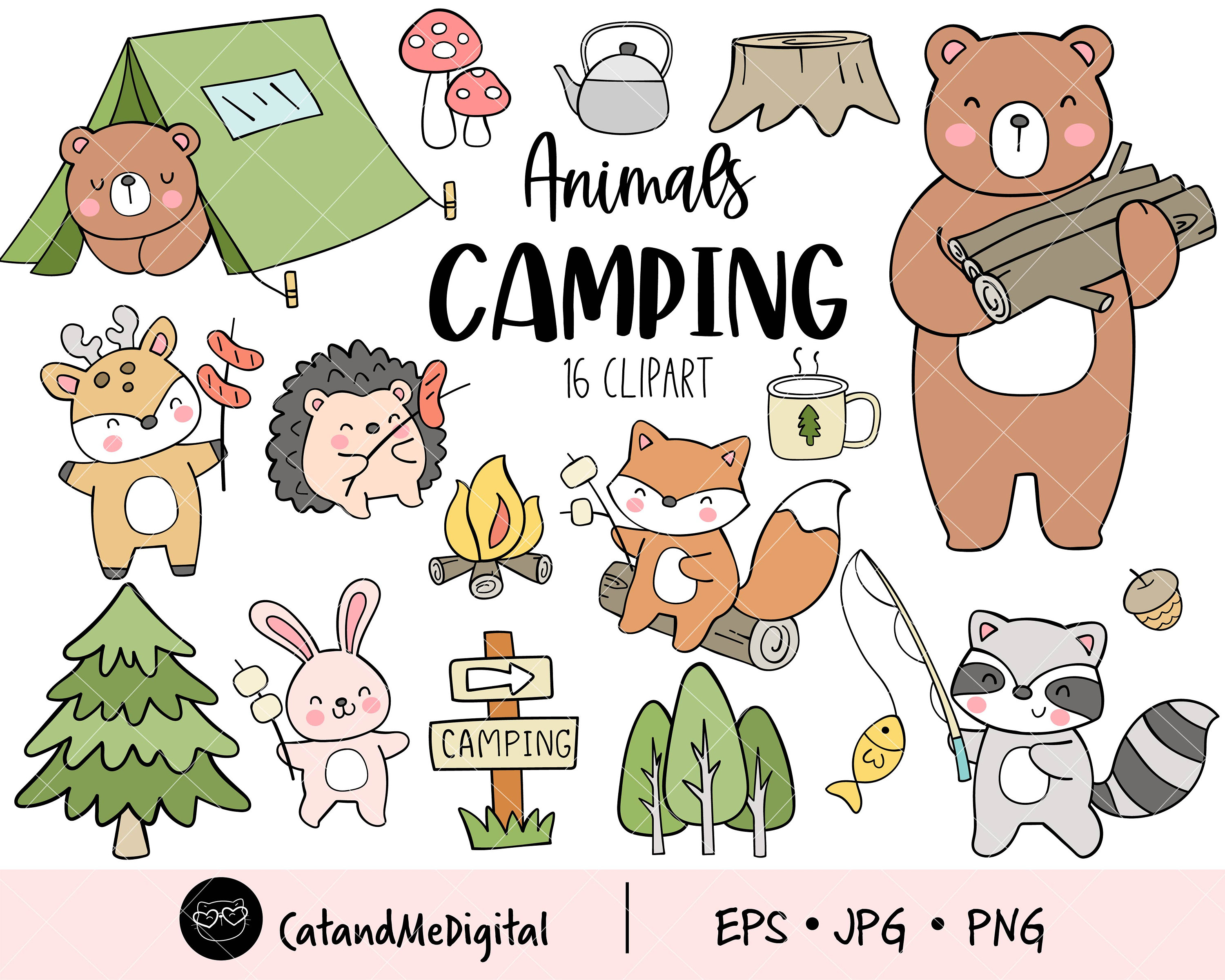 Animals Camping Clipart Woodland Clip Art Summer Camp Clipart - Etsy UK