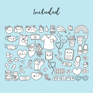 Retro Nurse Life Digital Stamp Doodle Outline Nurse Medical Coloring ...