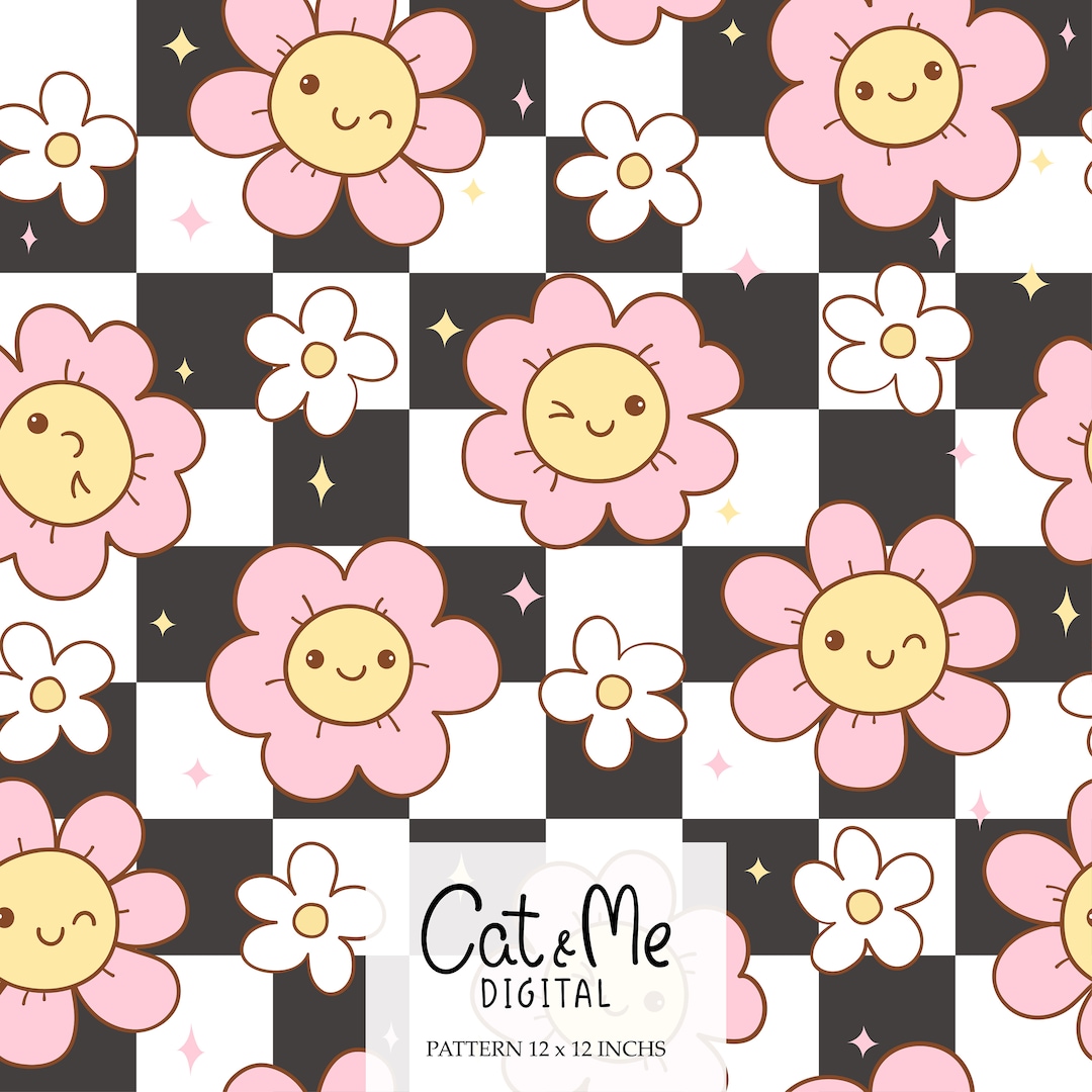 Checkered Flowers Seamless Pattern Retro Daisy Seamless Spring Flower ...